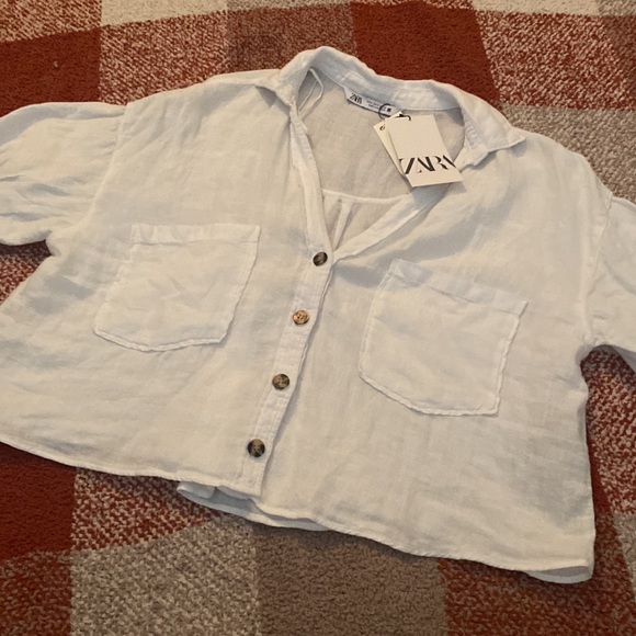 Zara | Tops | Nwt Zara Crop White Button Down | Poshmark